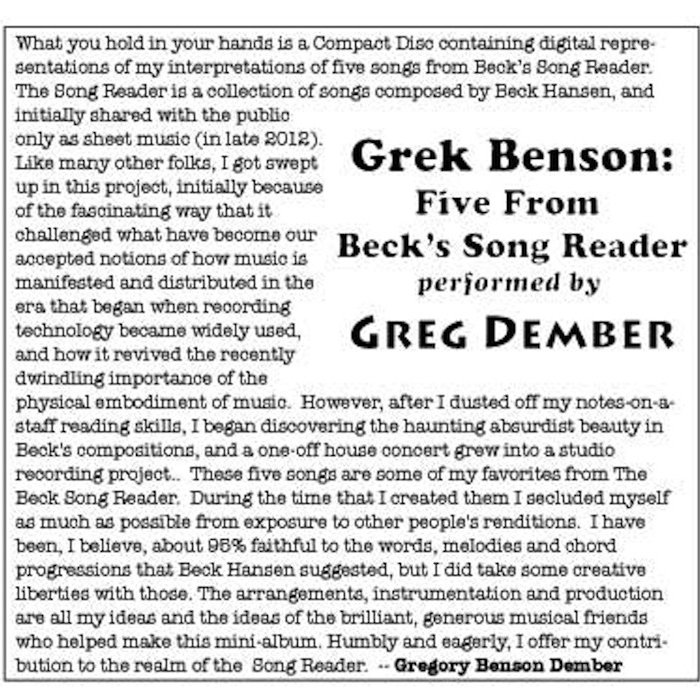 Grek Benson: Five From Beck's Song Reader | Greg Dember