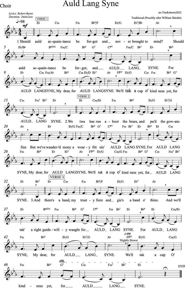 Old Lang Syne (Robert Burns) Voice Bagpipes arr2022 Small Group | Tim ...