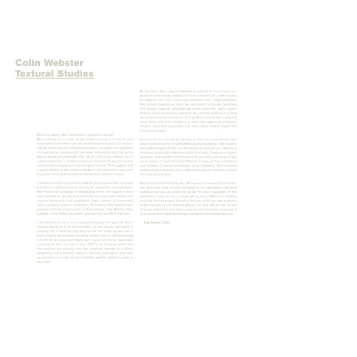 TEXTURAL STUDIES | COLIN WEBSTER | a new wave of jazz