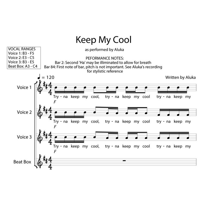 'Keep my Cool' Sheet Music Package | Aluka
