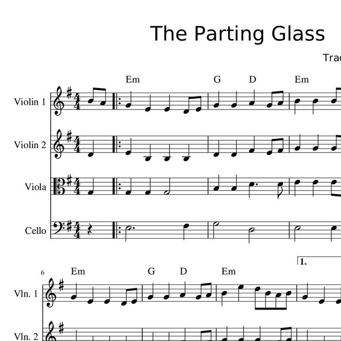 The Parting Glass - string quartet, duet or trio PDF harmony sheet ...