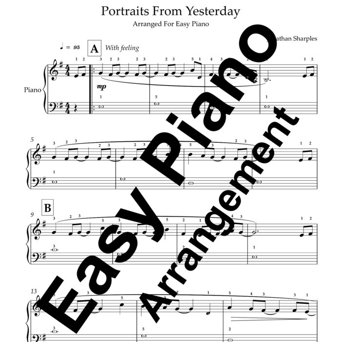 Portraits from Yesterday - Arranged for Easy Piano | Jonathan Sharples ...