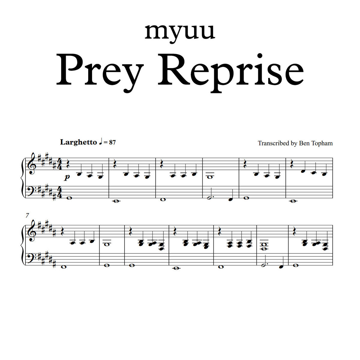 Prey (Reprise) | Myuu | Myuu Piano Sheet Music