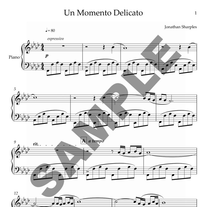 Un Momento Delicato - Full Piano Score | Jonathan Sharples Music