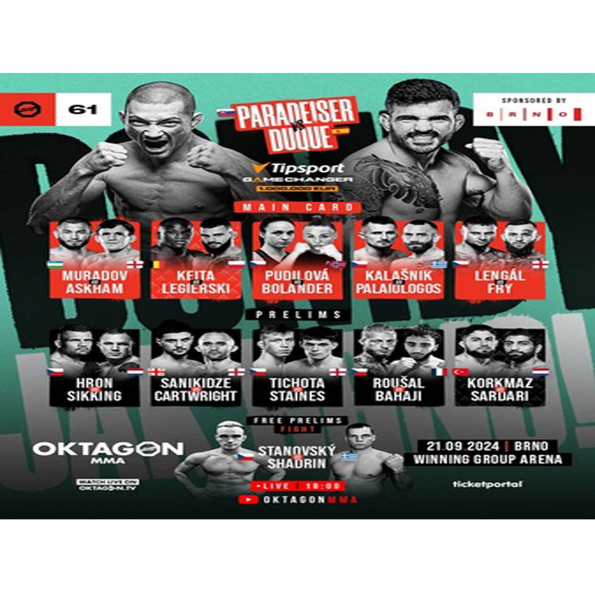 ++[Official™!] OKTAGON 61: Paradeiser vs Duque Živý boj Fight Event at Winning Group Arena, Brno ...