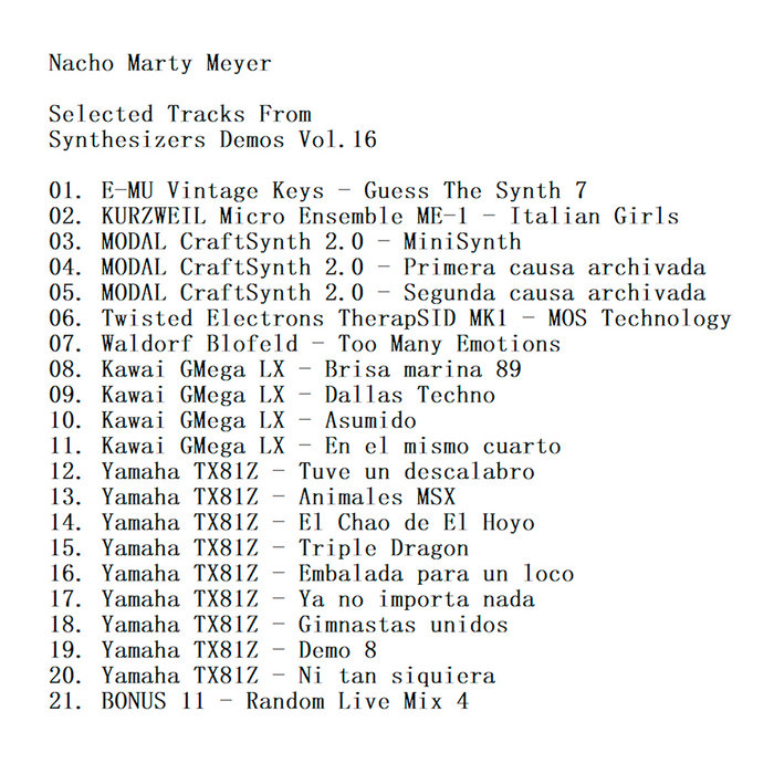 Selected Tracks From Synthesizers Demos Vol.16 | Nacho Marty Meyer