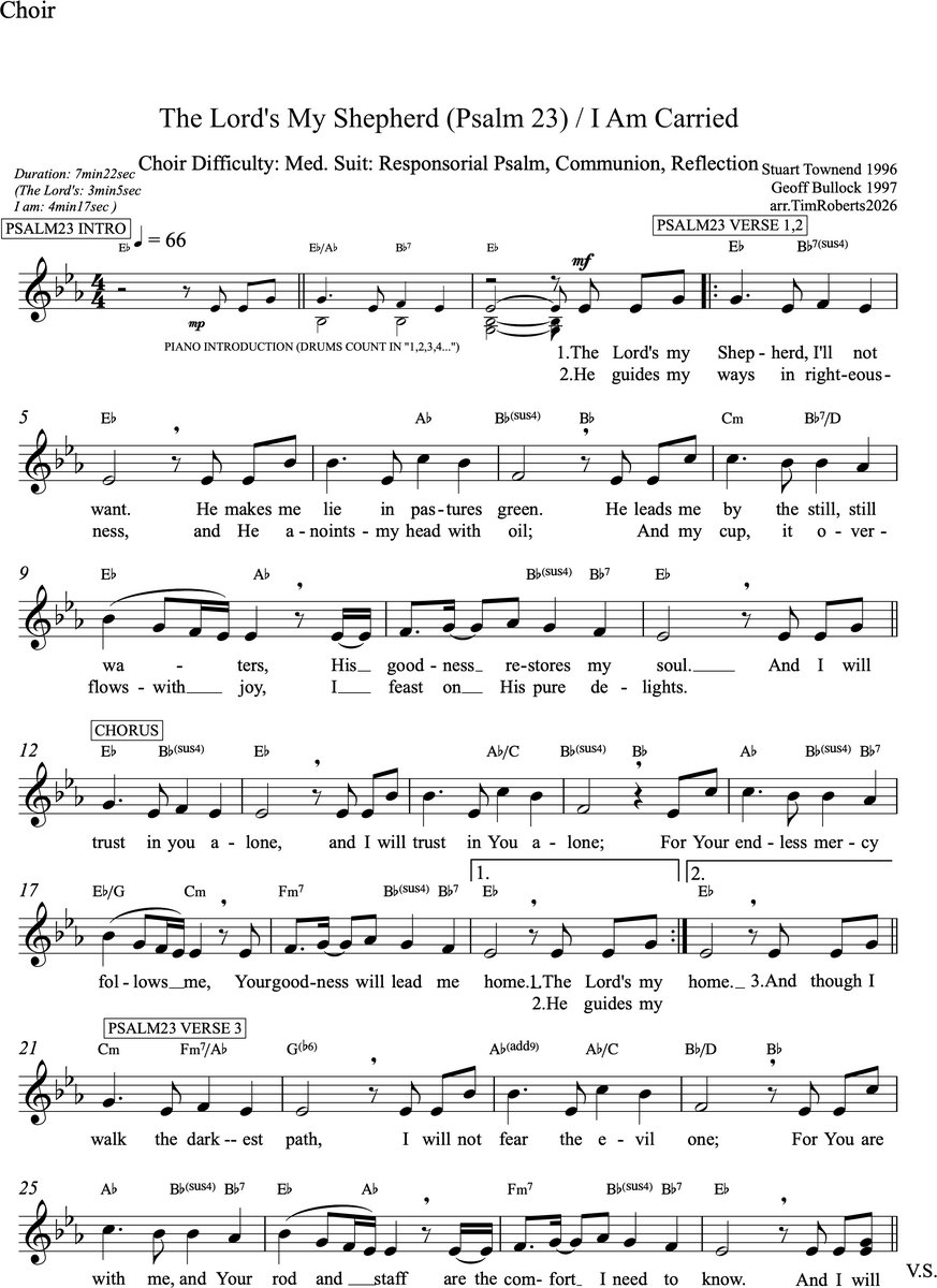 The Lord's My Shepherd (Psalm23Townend) I Am Carried (Bullock) arr2026 ...