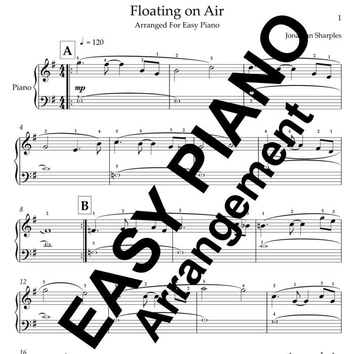 Floating on Air Score - Arranged for Easy Piano | Jonathan Sharples Music
