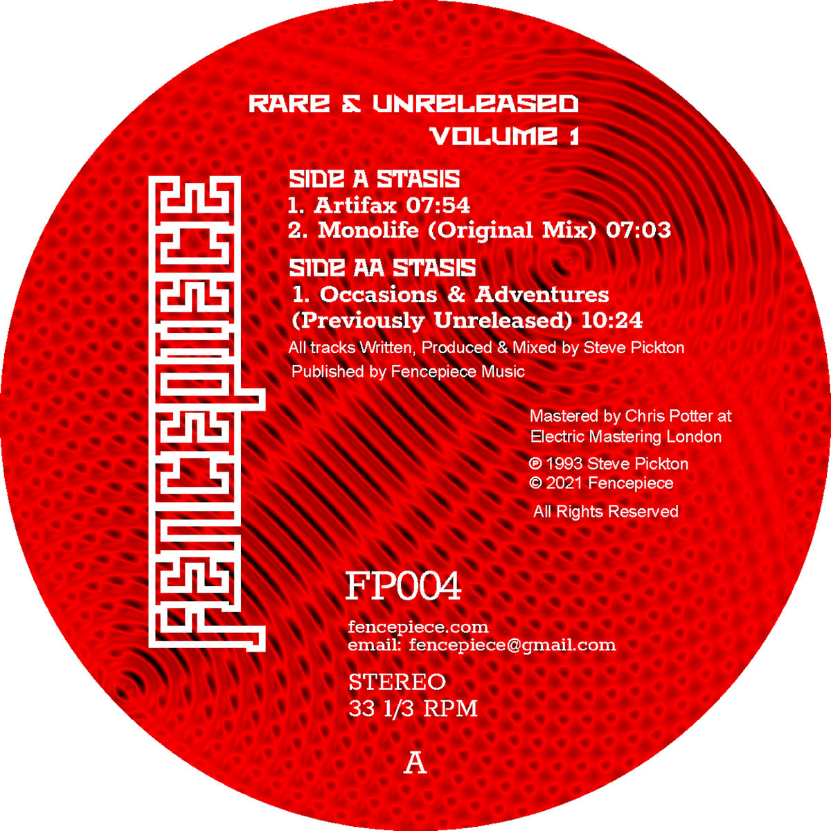 Rare And Unreleased Vol. 1 [Vinyl Only Release] | Stasis | fencepiece ...