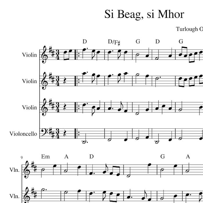 Si Beag Si Mhor Harmony Sheet Music for Violins, Viola and Cello ...
