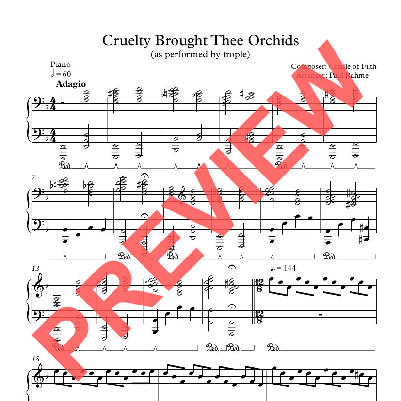 Cruelty Brought Thee Orchids (single + bonus sheet music + midi) | Paul ...