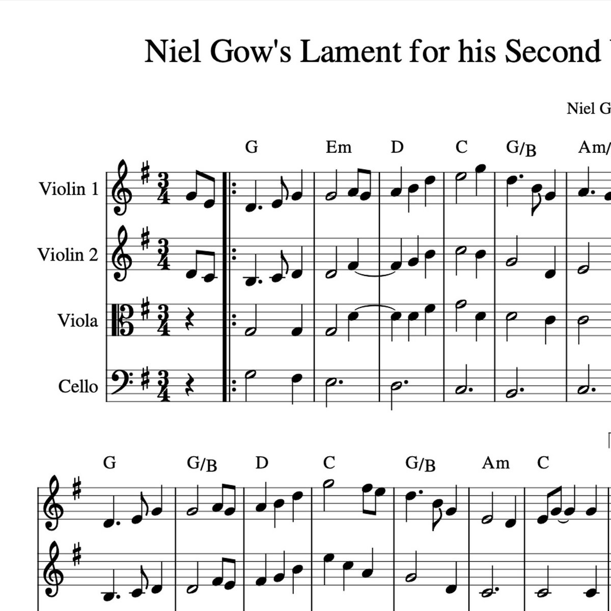 Niel Gow's Lament for his Second Wife PDF harmony sheet music | Celtic ...
