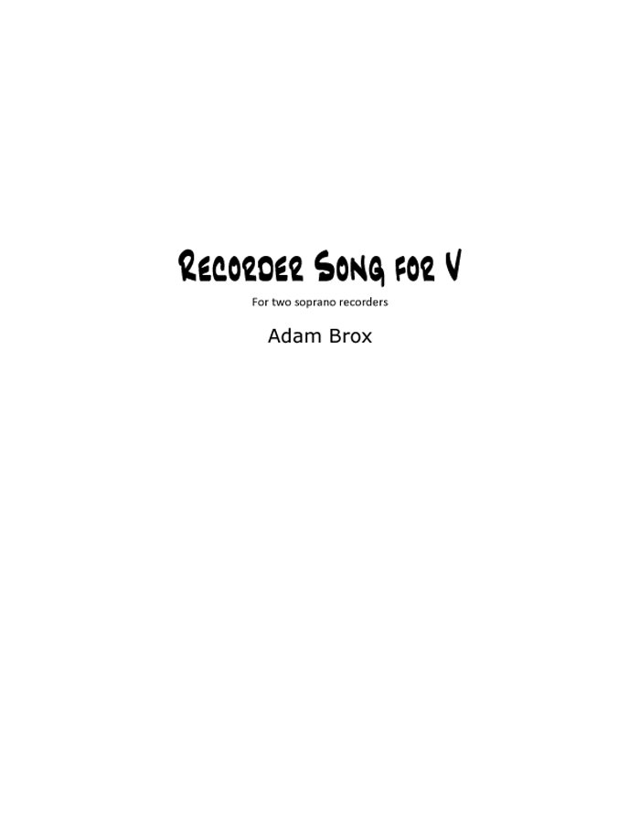 Recorder Song for V for two soprano recorders | The Recorder Songbook