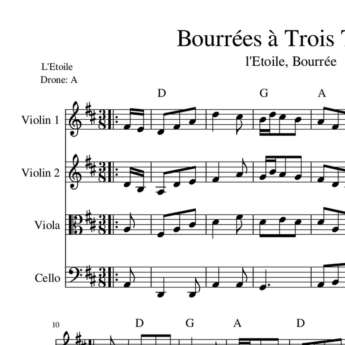 L'Etoile / Bourrée - French Folk Tune Sheet Music for String Duet, Trio ...