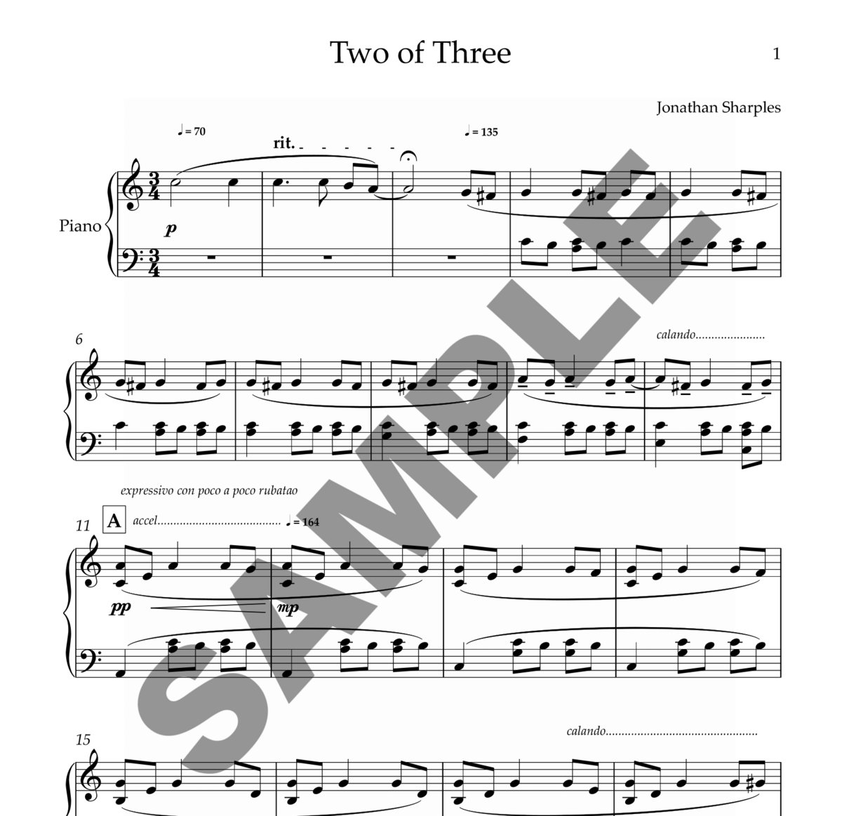 Two of Three - Full Piano Score | Jonathan Sharples Music