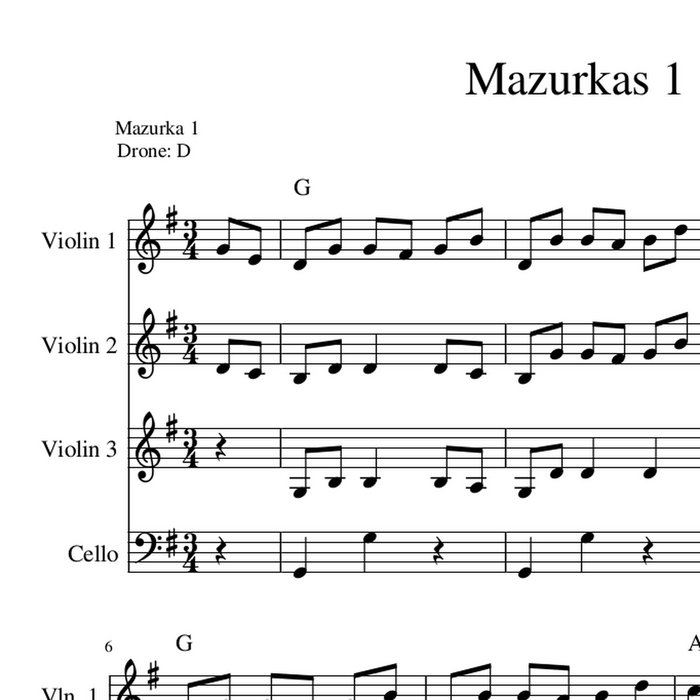 Mazurkas 1 - French Folk Tune Arrangement Sheet Music for Strings ...
