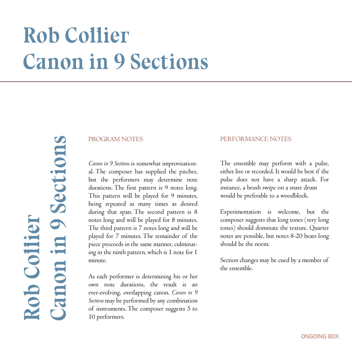 HSOB063: Rob Collier - Canon In 9 Sections | Rob Collier | ONGOING BOX ...