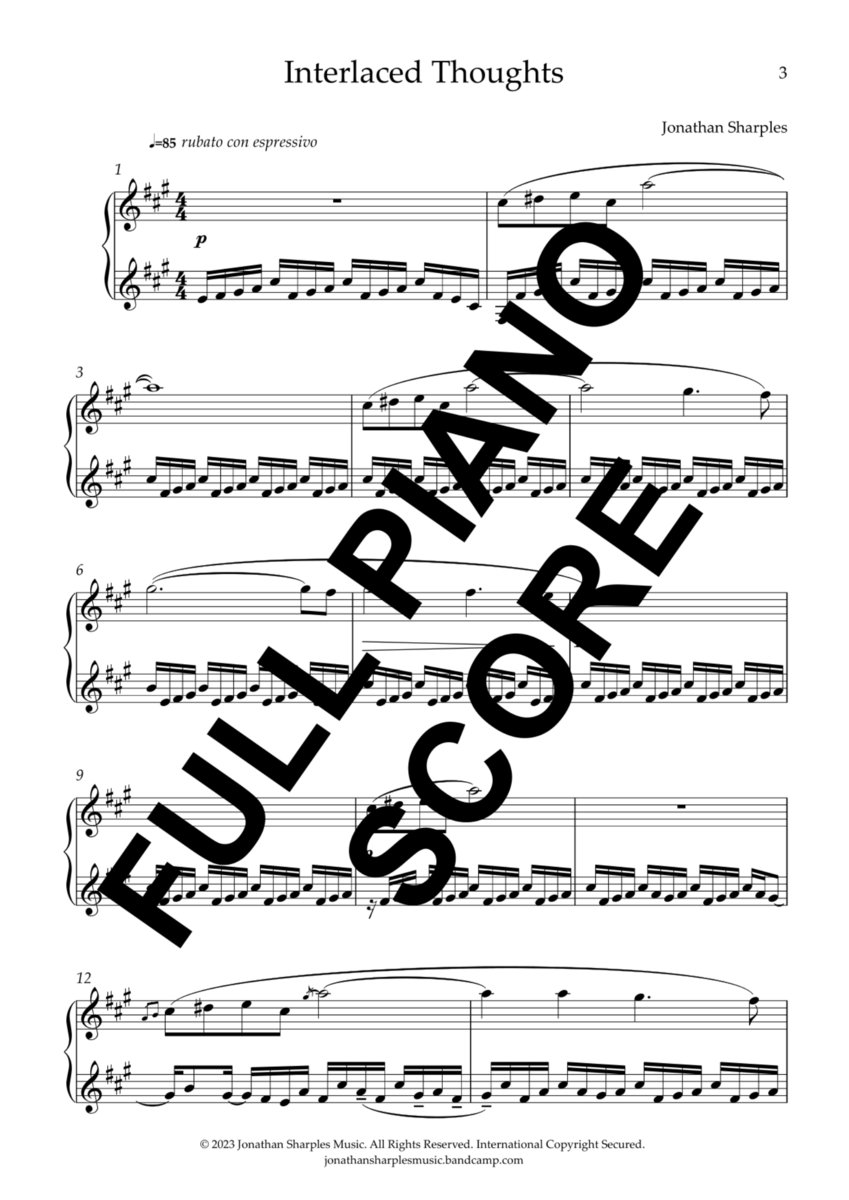 Interlaced Thoughts Piano Score | Jonathan Sharples Music