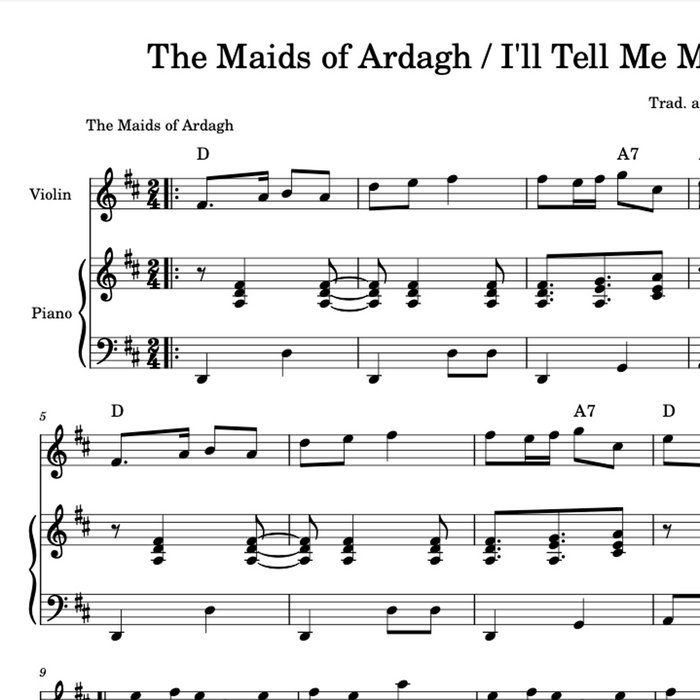 Maids of Ardagh / I'll tell Me Ma - folk fiddle and piano duet pdf ...