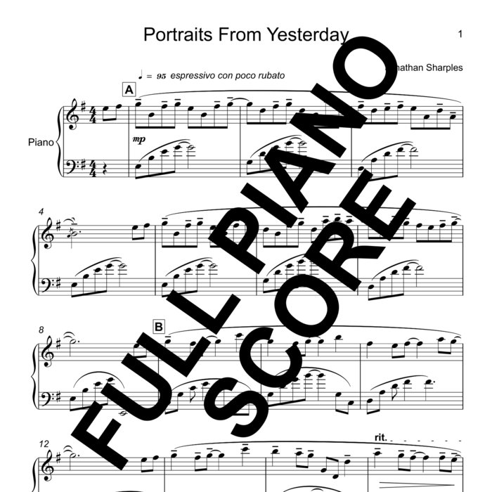 Portraits from Yesterday - Full Piano Score | Jonathan Sharples Music